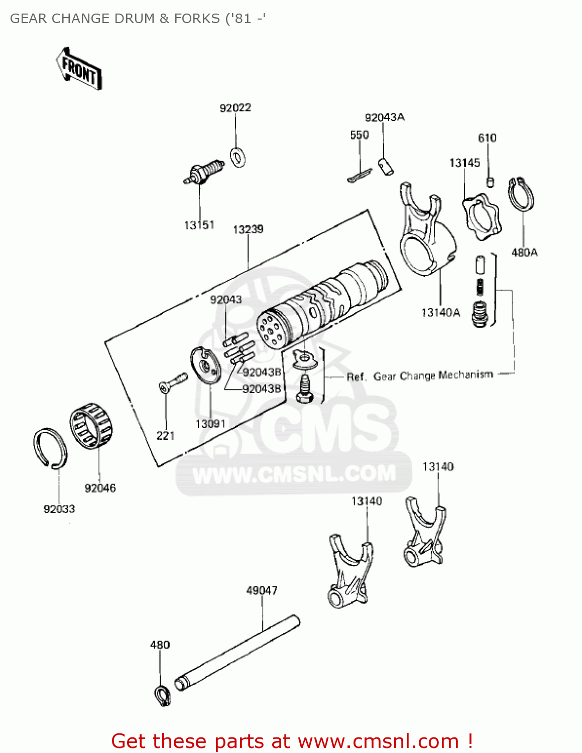 Kawasaki KZ750E2 1981 USA CANADA GEAR CHANGE DRUM & FORKS ('81 -' - buy ...