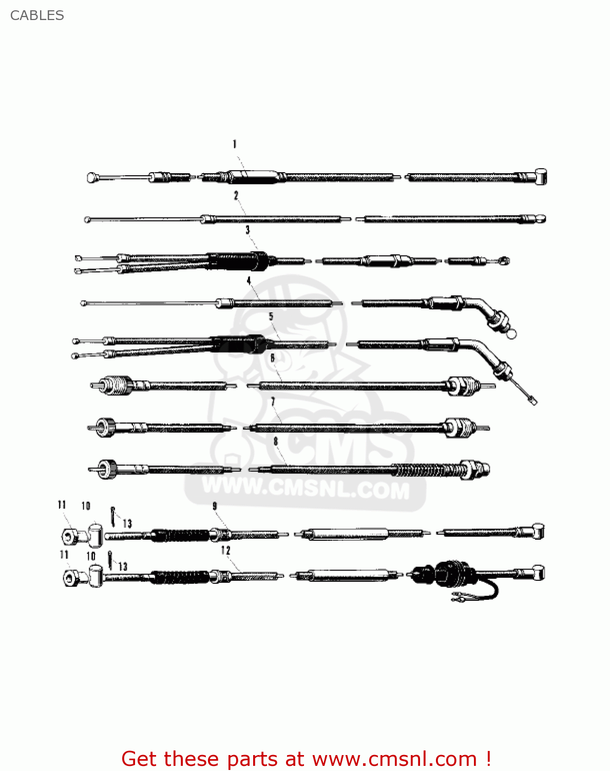 Kawasaki W1 1966 USA CANADA CABLES - buy original CABLES spares online
