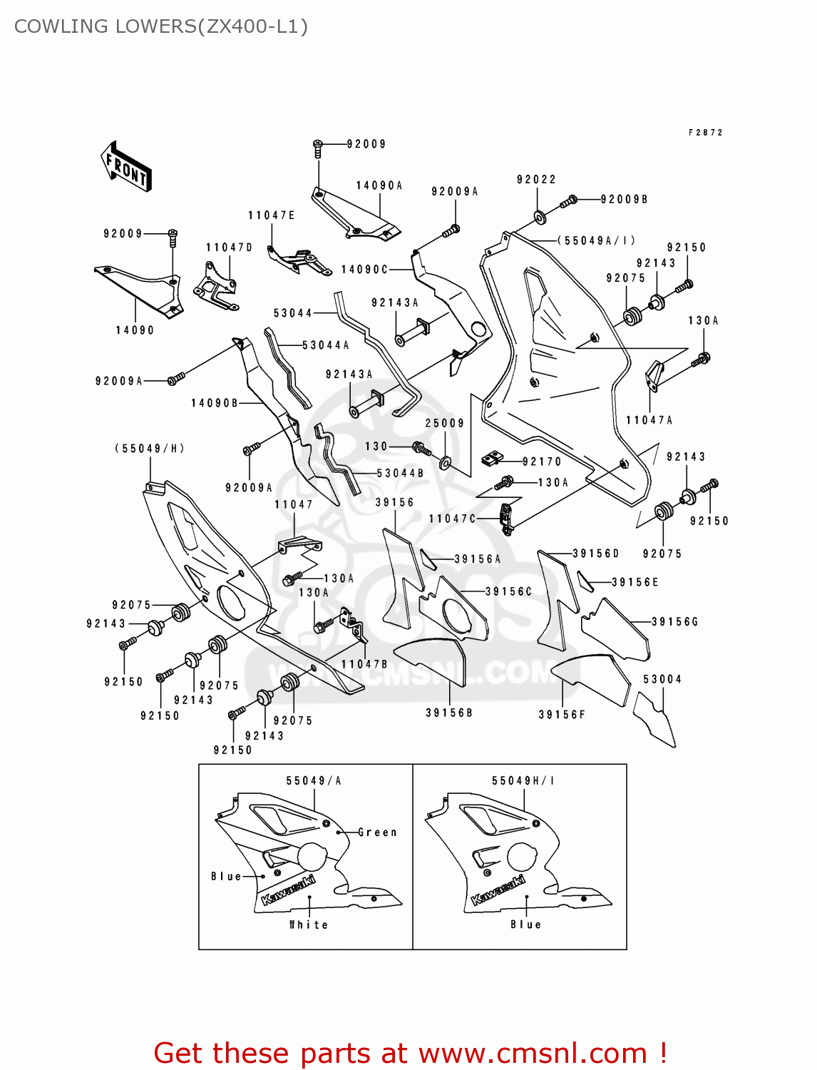 Kawasaki ZX400L1 ZXR400 1991 EUROPE UK FR AR FG GR IT NR COWLING LOWERS ...