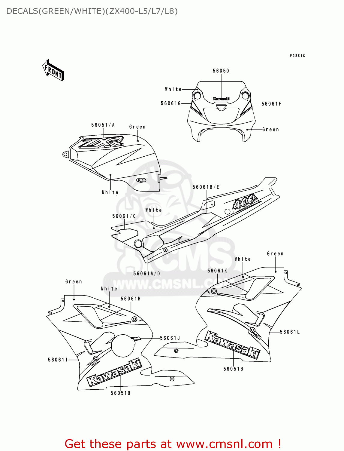 Kawasaki ZX400L7 ZXR400 1997 AUSTRIA FG DECALS(GREEN/WHITE)(ZX400-L5/L7 ...