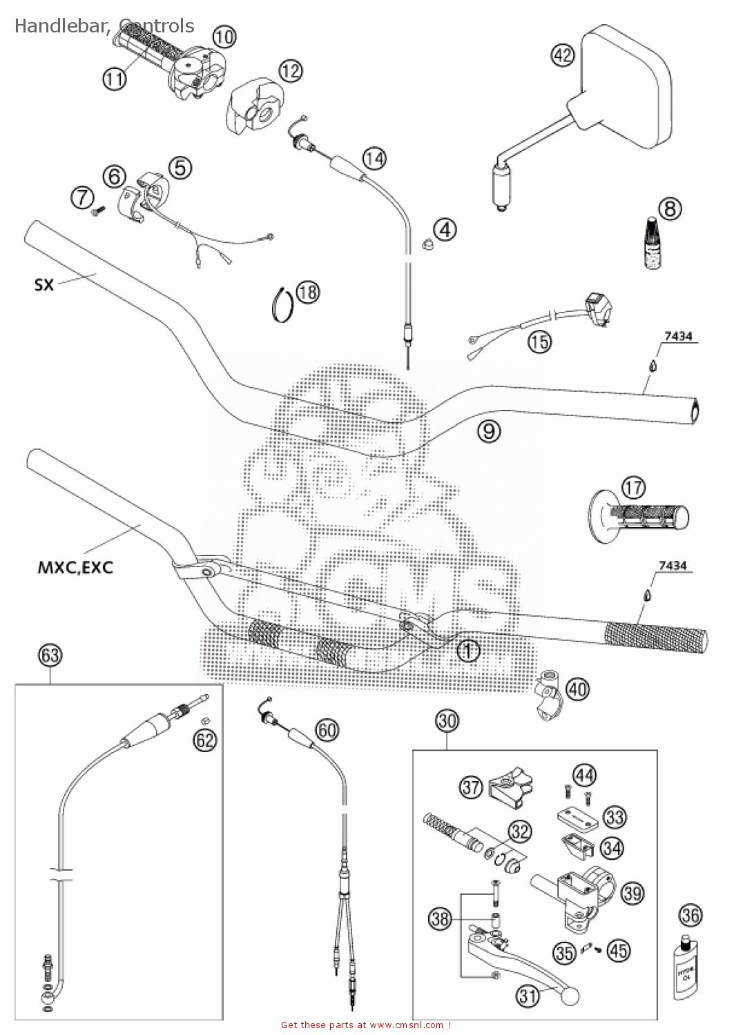 KTM 125 SXS Europe 2002 Handlebar, Controls - buy original Handlebar ...