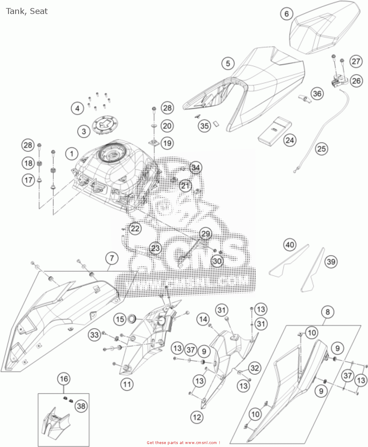 KTM 250 Duke, white w/o ABS-CKD Argentina 2018 parts lists and schematics