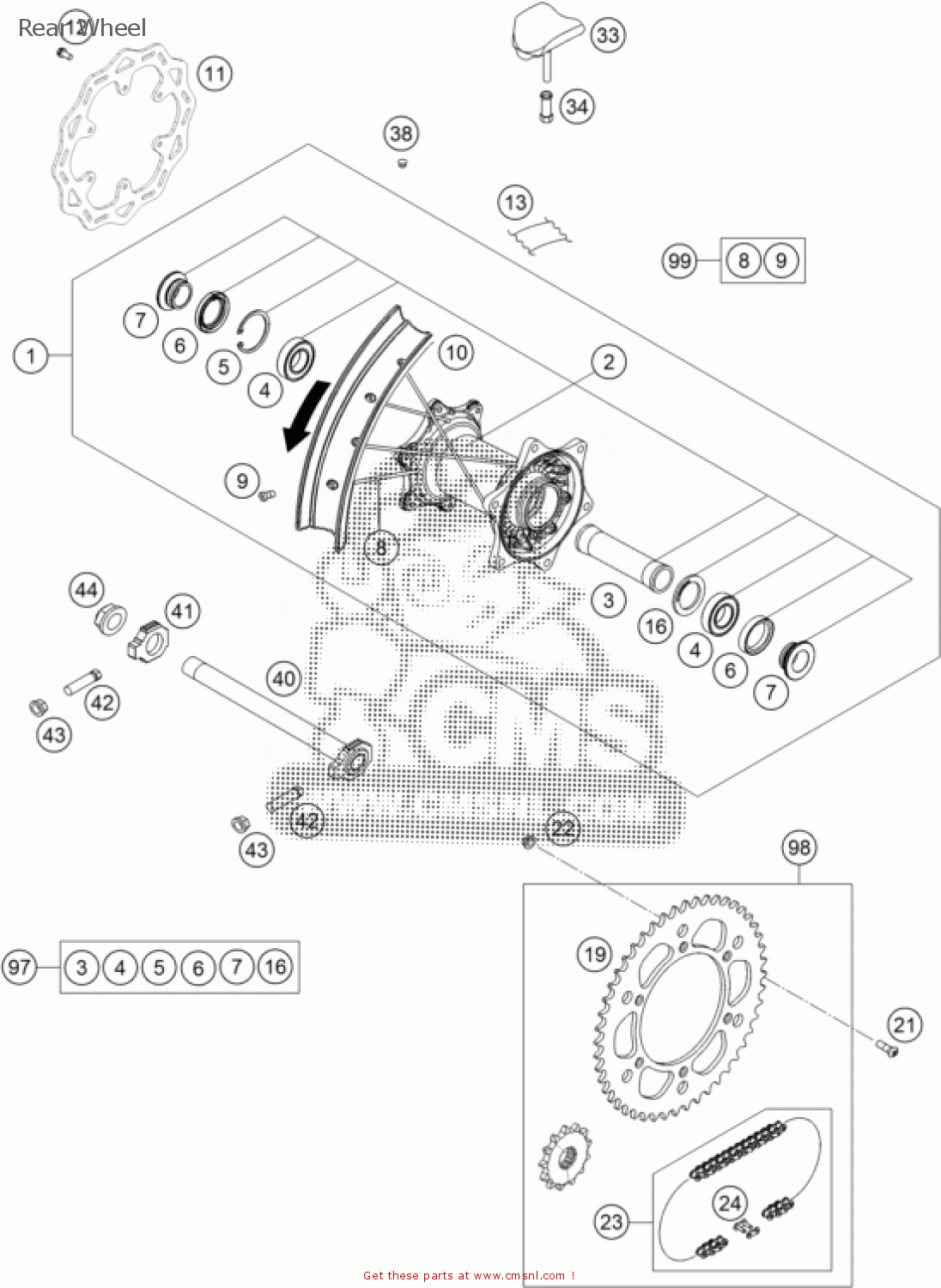 KTM 250 SX Europe 2019 Rear Wheel - buy original Rear Wheel spares online