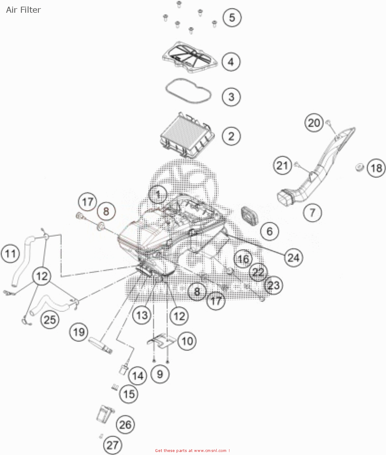 KTM 390 Duke, white - B.D. Europe 2019 parts lists and schematics
