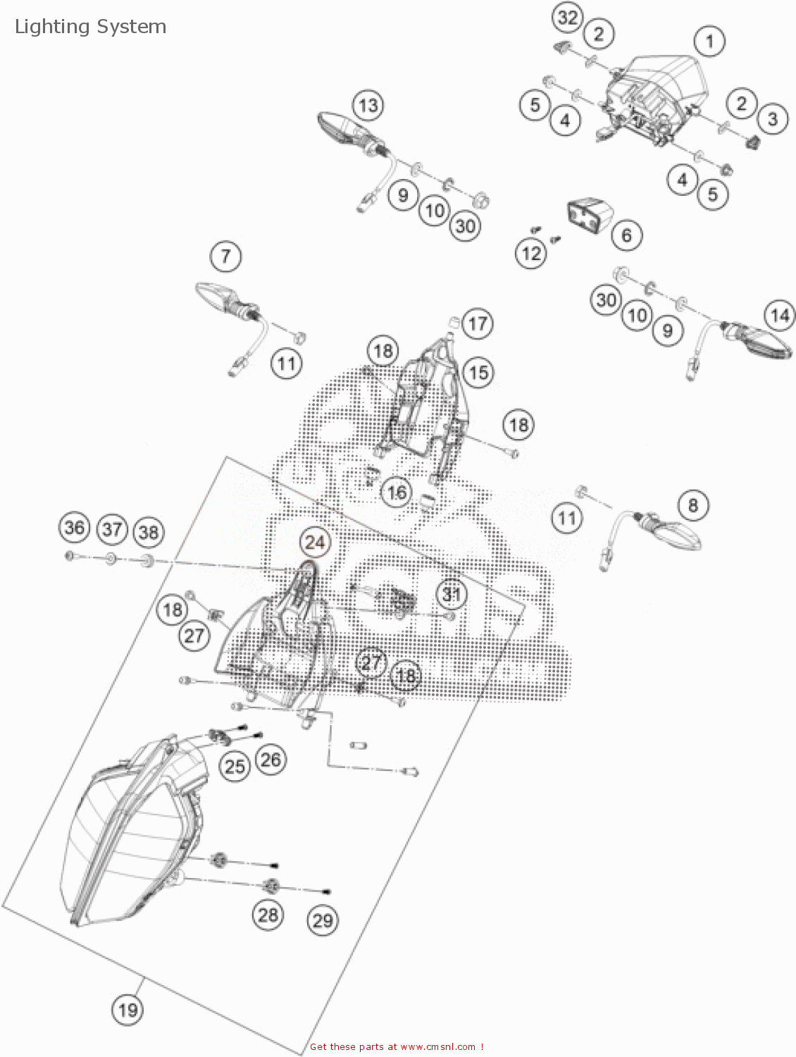 KTM 390 Duke, white - B.D. Europe 2019 parts lists and schematics