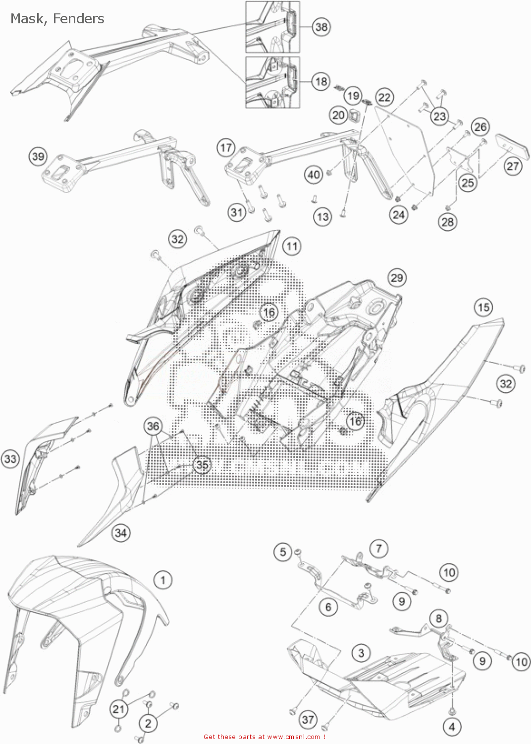 KTM 390 Duke, white - B.D. Europe 2019 parts lists and schematics