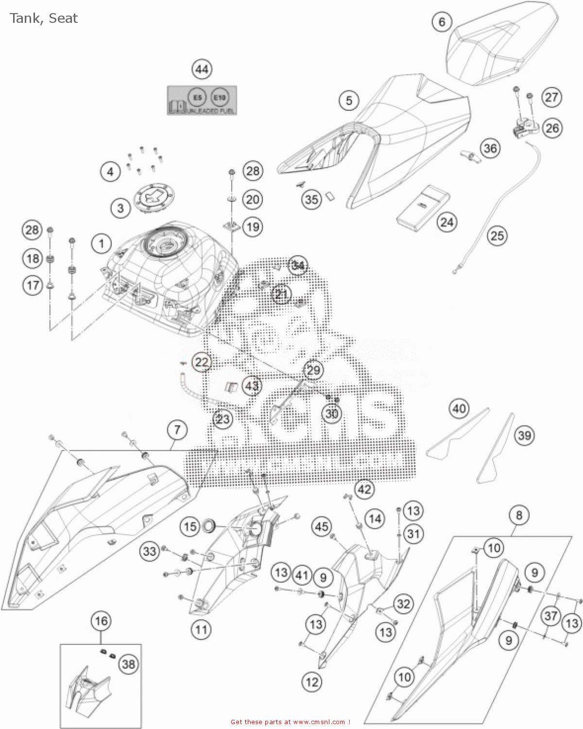 KTM 390 Duke, white - CKD Argentina 2019 parts lists and schematics