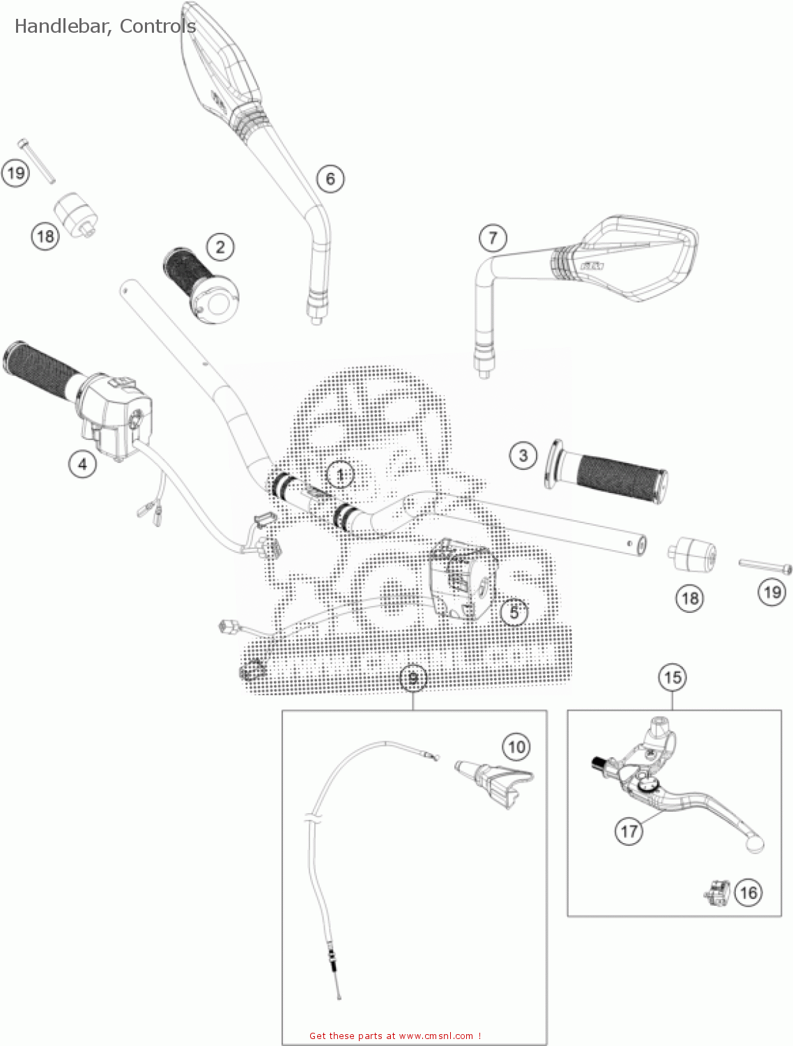 KTM 390 Duke, orange, Europe 2018 Handlebar, Controls - buy original ...