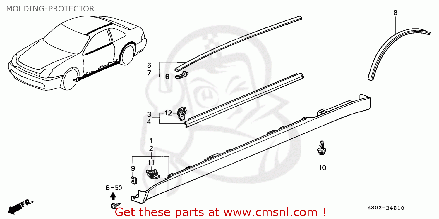 71850S30J00ZR: Garnish, L. *nh624p* Honda - buy the 71850-S30-J00ZR at ...