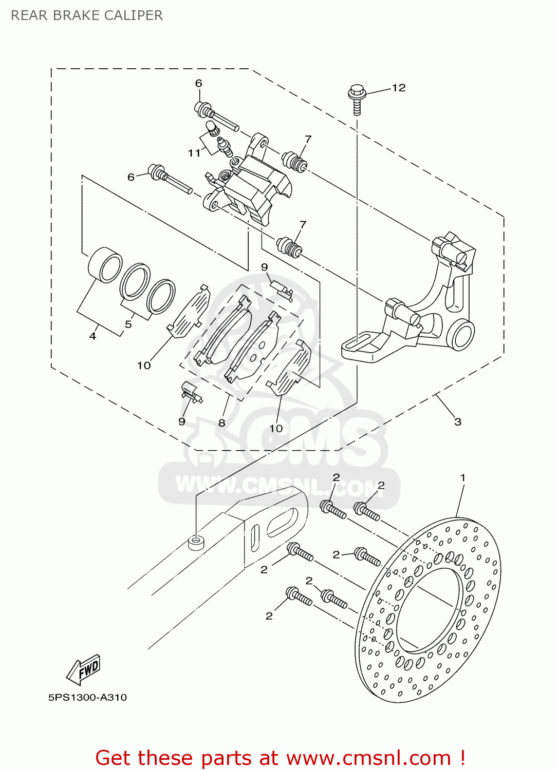 CALIPER ASSY, REAR 2 for TDM900 2002 5PS1 1A5PS-352S2 - order at CMSNL