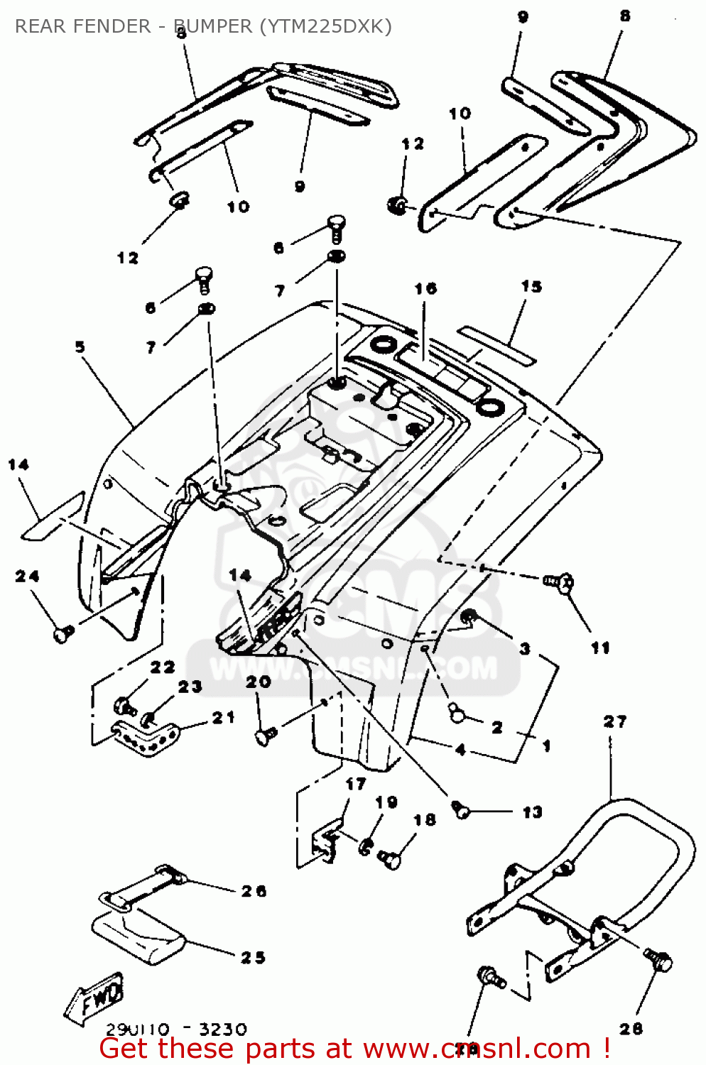 29U2160001: Rear Fender Assy Yamaha - buy the 29U-21600-01-00 at CMSNL