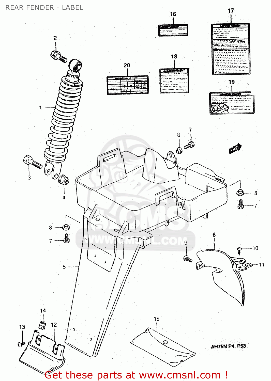 6311109EA0: Fender, Rear Upper Suzuki - buy the 63111-09EA0 at CMSNL