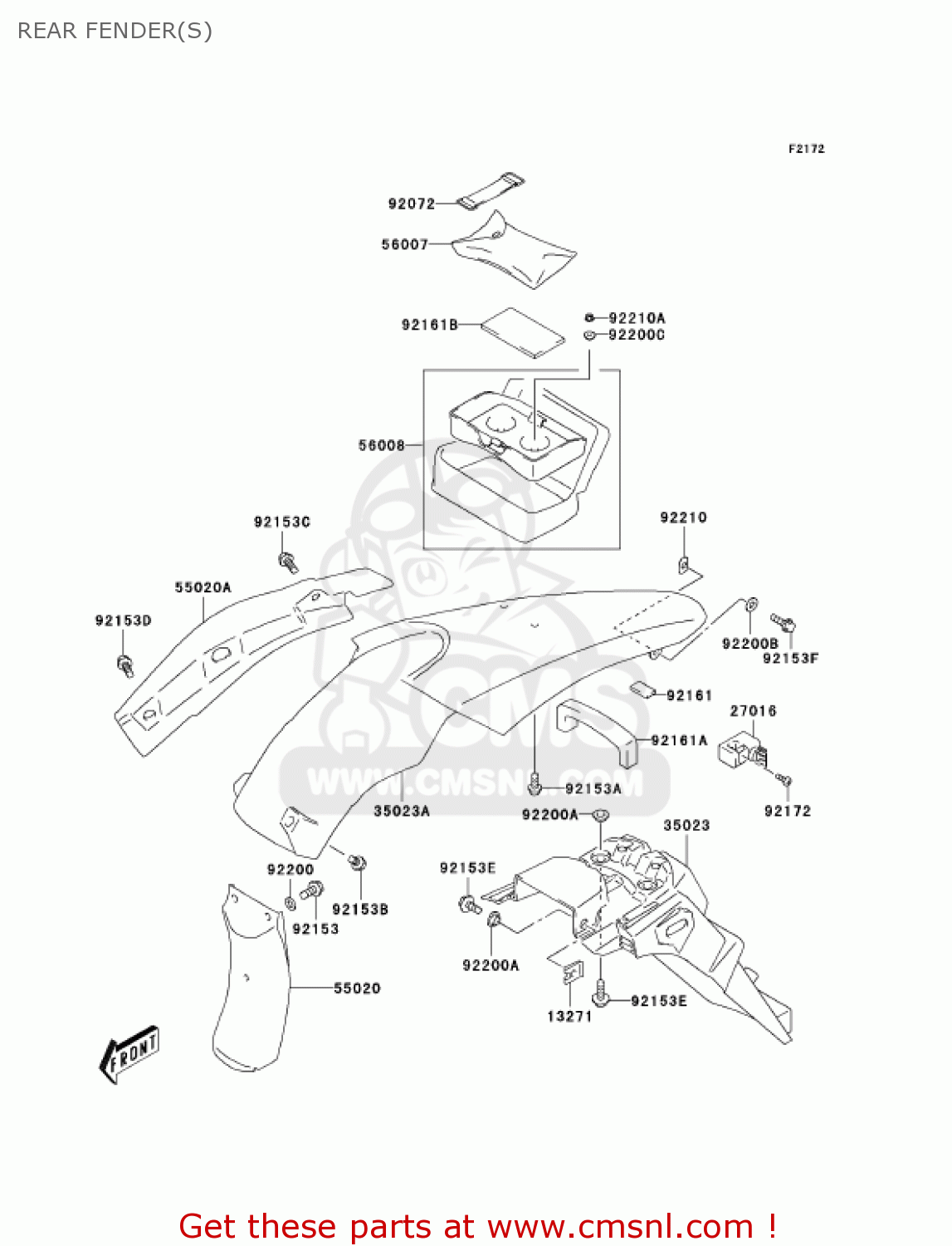 35023S011: Fender-rear,inner Kawasaki - buy the 35023-S011 at CMSNL