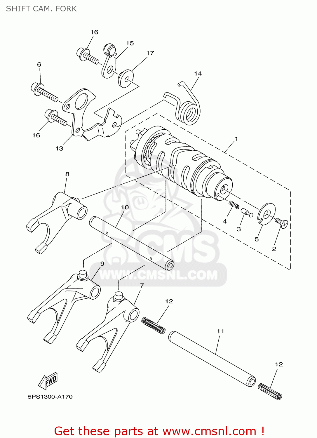 5PS1854000: Shift Cam Assy Yamaha - buy the 5PS-18540-00 at CMSNL