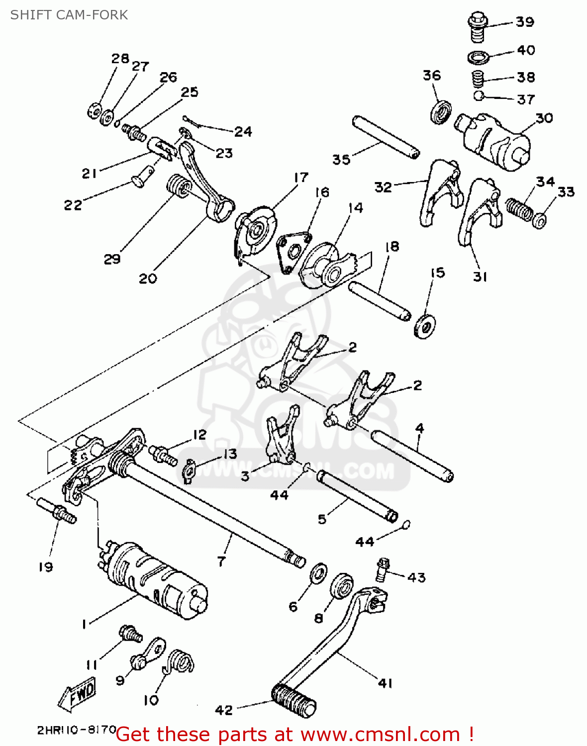 1YW1810101: Shift Shaft Assy Yamaha - buy the 1YW-18101-01 at CMSNL