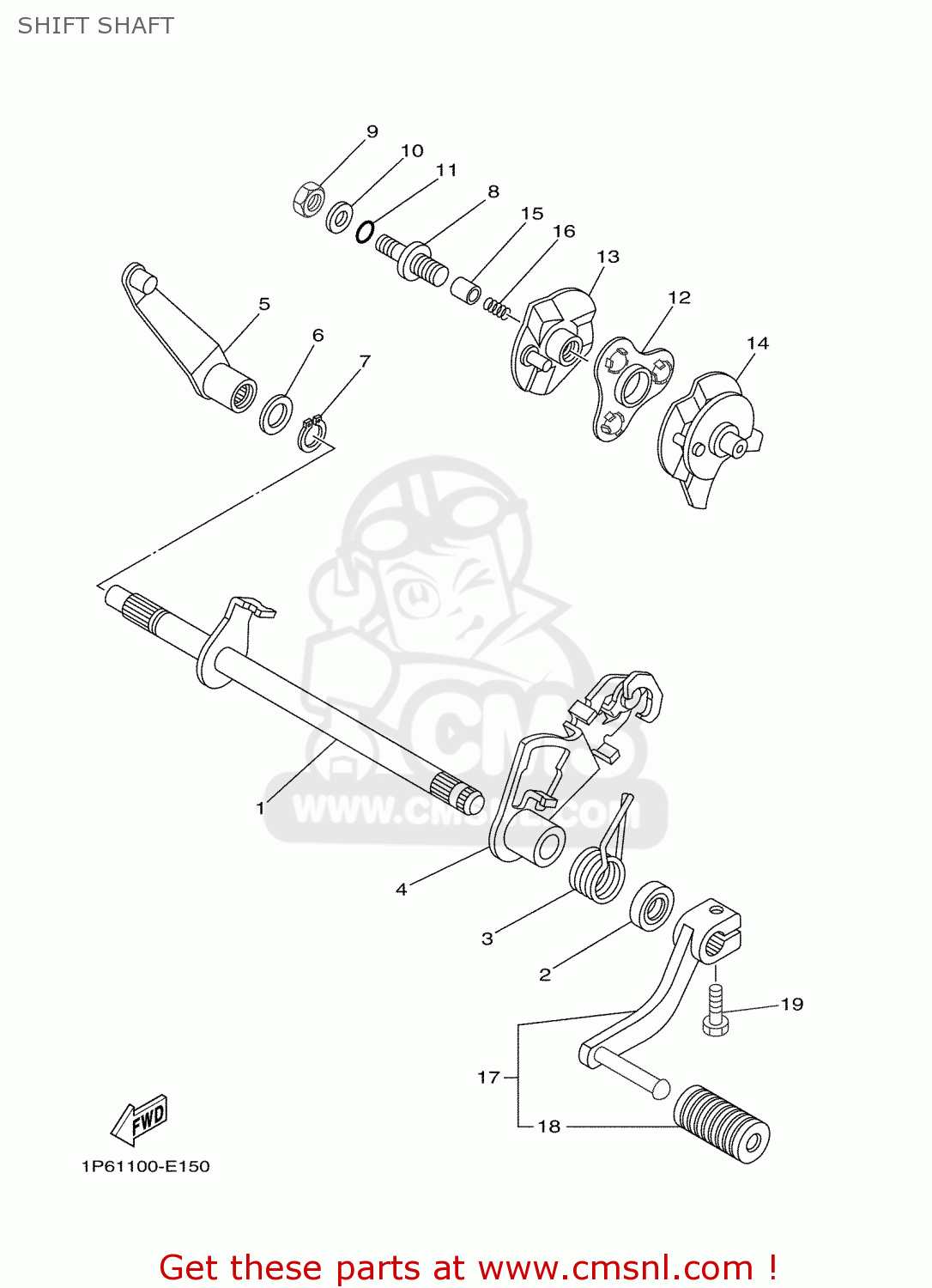1P6E810100: Shift Shaft Assy Yamaha - buy the 1P6-E8101-00 at CMSNL