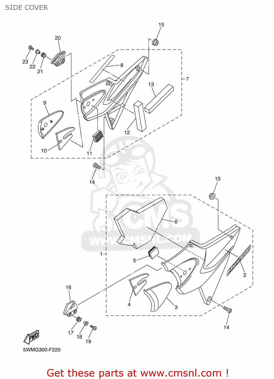 5UXY2171003X: Cover, Side 1 Yamaha - buy the 5UX-Y2171-00-3X at CMSNL