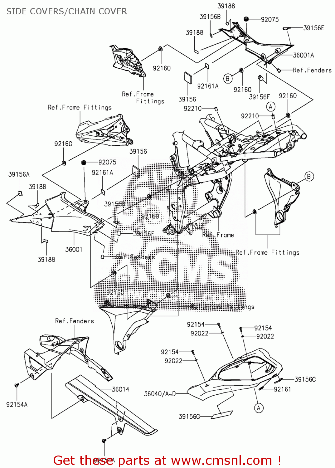 391561724: Pad,side Cover,rh,edg Kawasaki - buy the 39156-1724 at CMSNL
