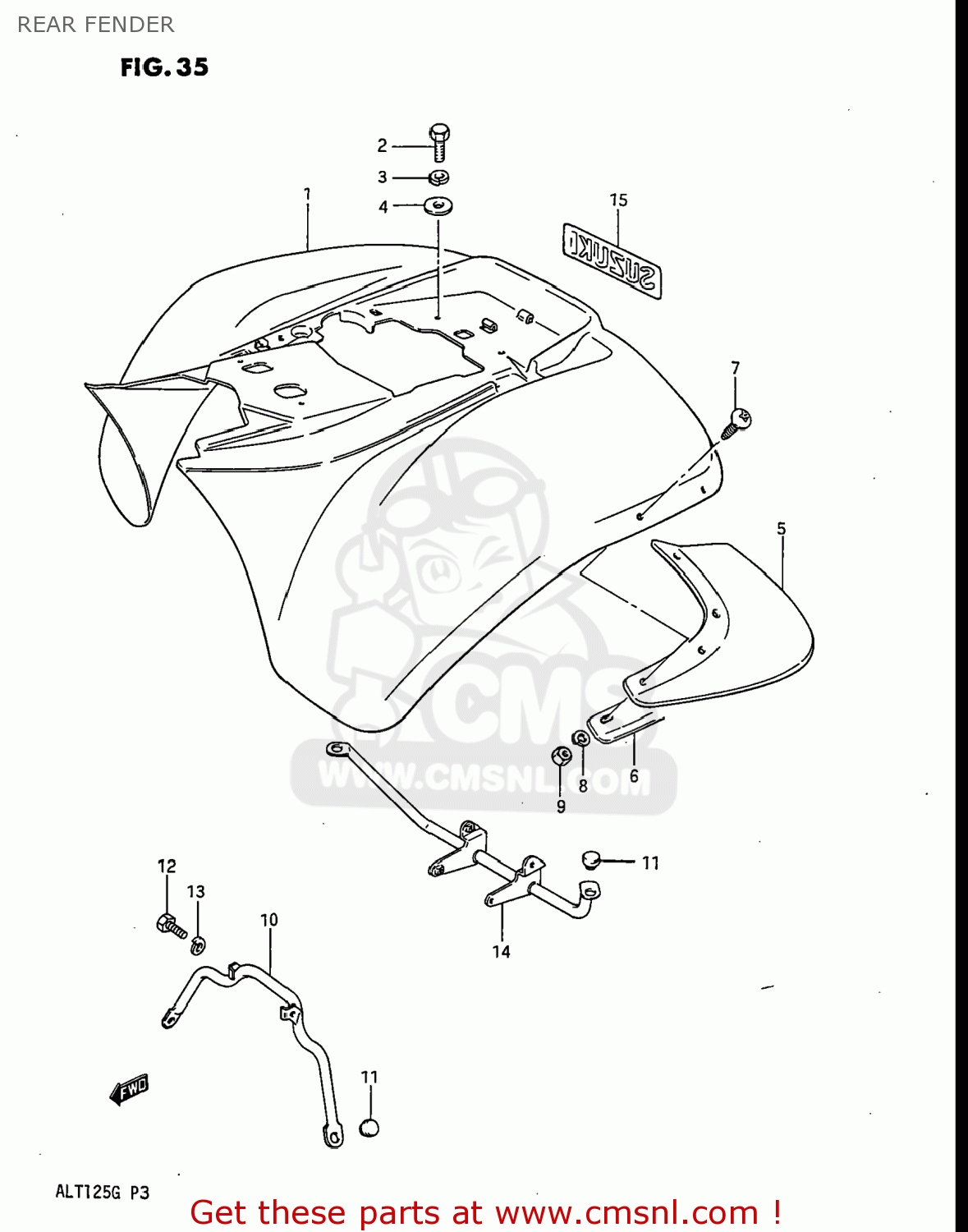 Suzuki ALT125 1985 (F) USA (E03) REAR FENDER - buy original REAR FENDER ...