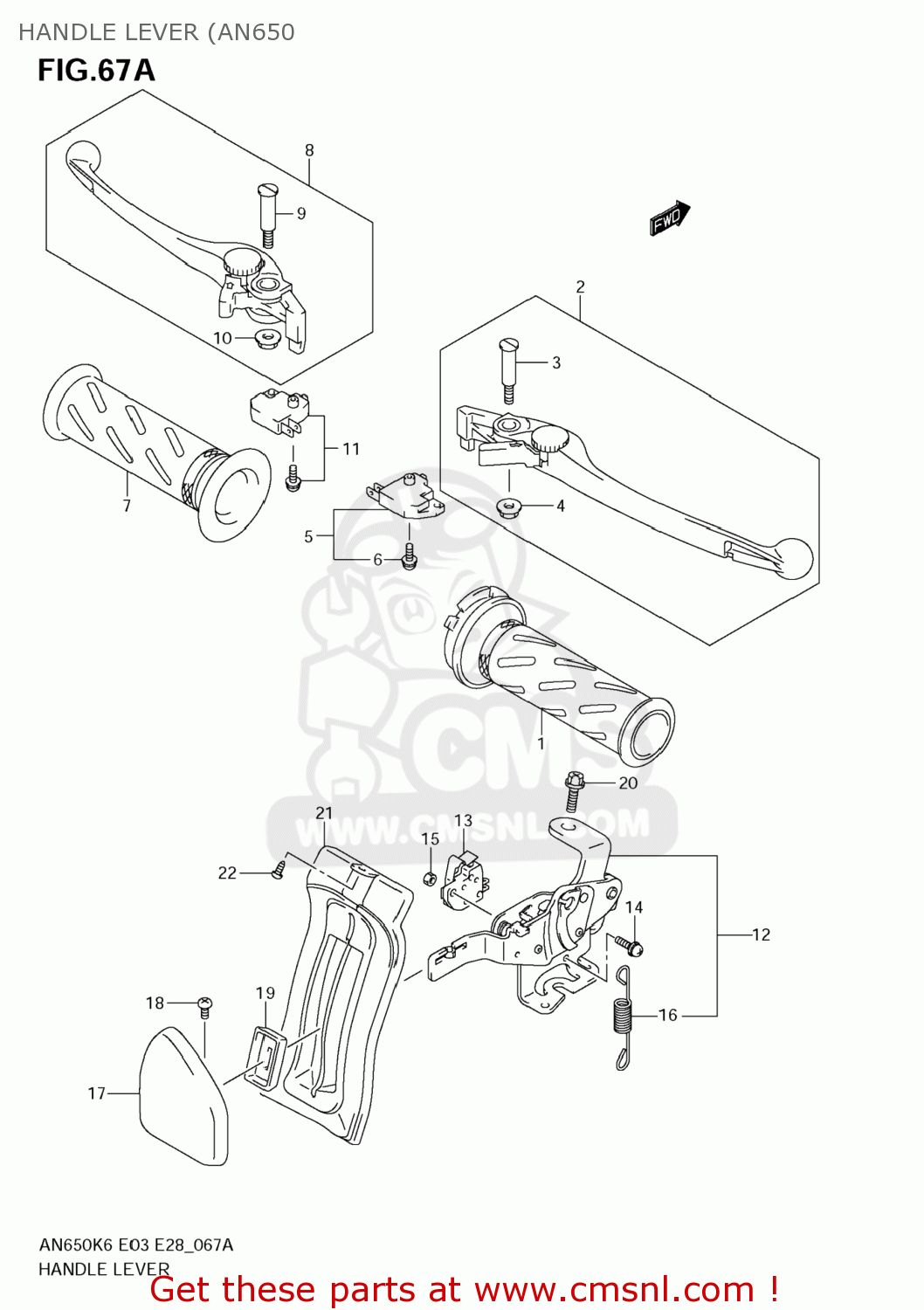 Suzuki AN650 BURGMAN 2006 (K6) USA (E03) parts lists and schematics