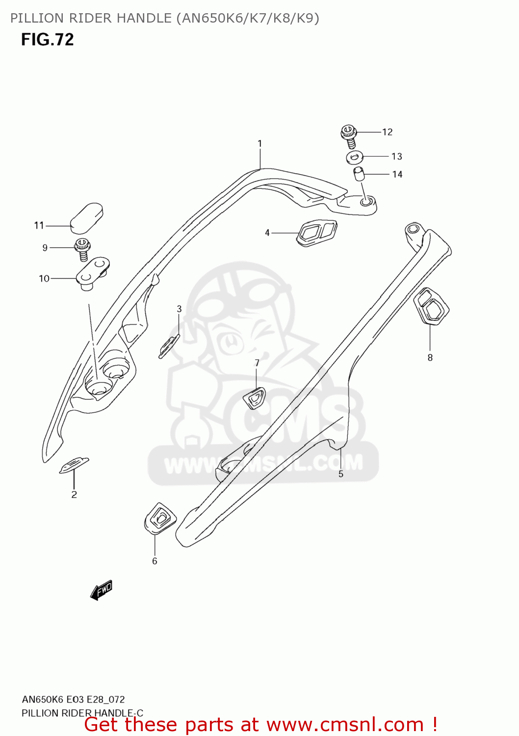 Suzuki AN650 BURGMAN 2009 (K9) USA (E03) PILLION RIDER HANDLE (AN650K6 ...