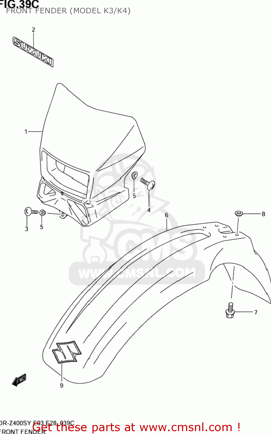 Suzuki DR-Z400S 2000 (Y) USA (E03) DRZ400S DR Z400S FRONT FENDER (MODEL ...
