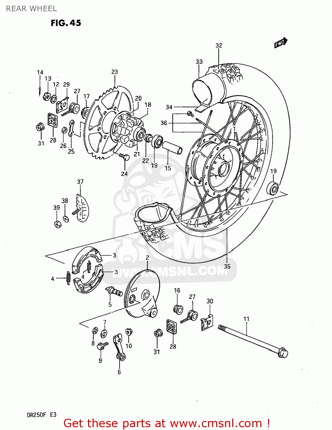 Suzuki DR250 1985 (F) USA (E03) REAR WHEEL - buy original REAR WHEEL ...