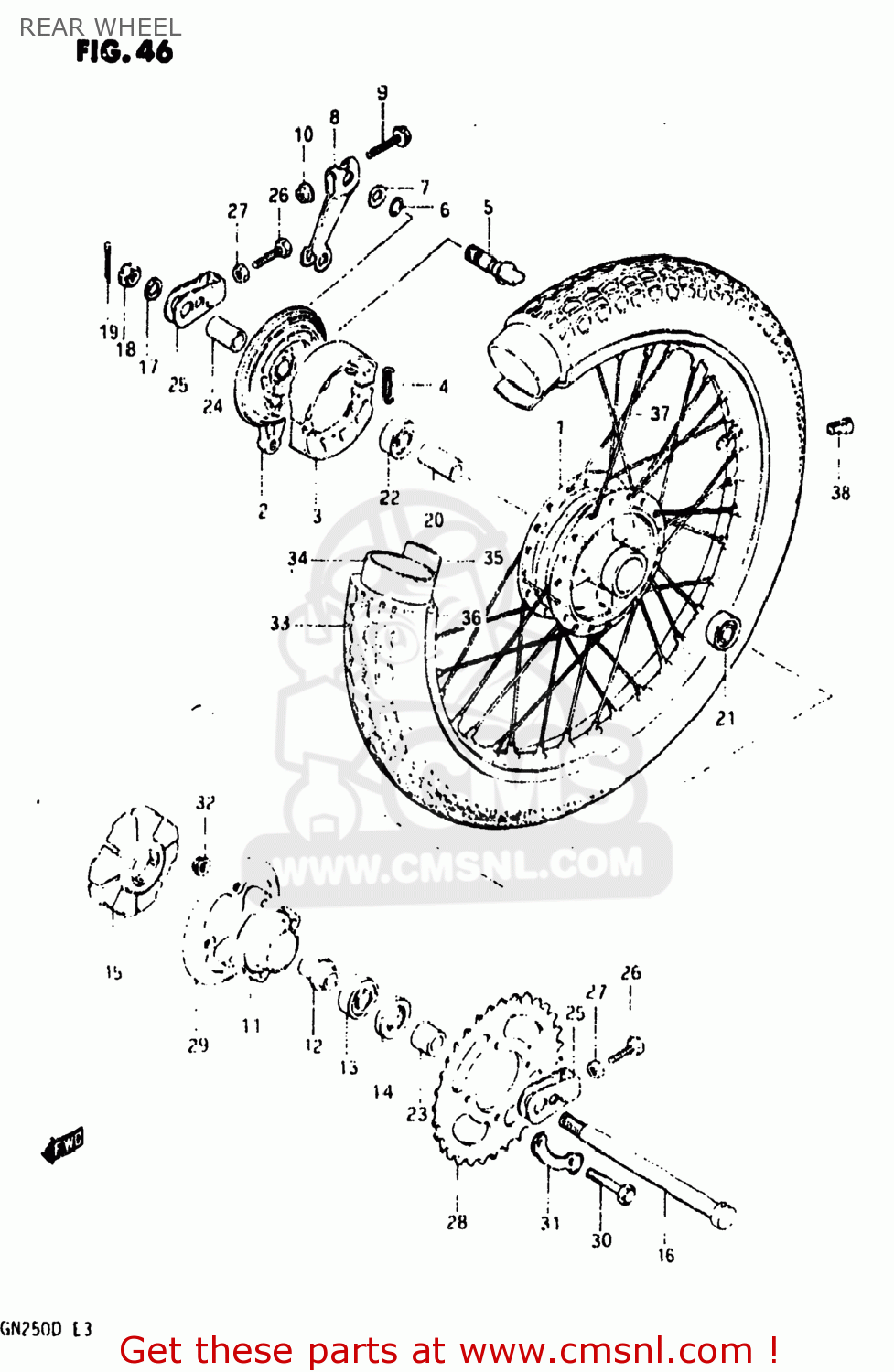 Suzuki GN250 1982 (Z) USA (E03) REAR WHEEL - buy original REAR WHEEL ...