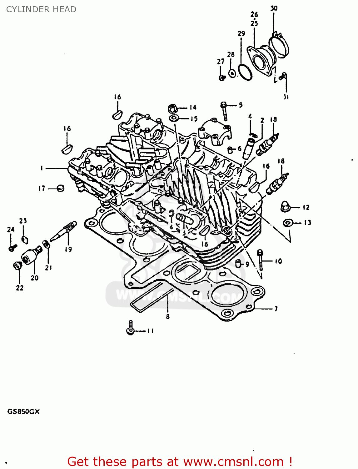 Suzuki GS850G 1981 (X) (E01 E02 E04 E17 E18 E21 E22 E24 E25 E26 E34 E39 CYLINDER HEAD - buy ...