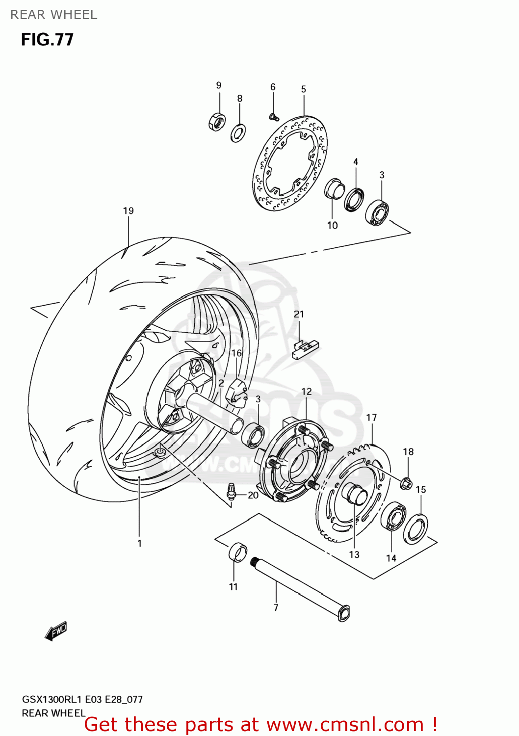 Suzuki GSX1300R HAYABUSA 2011 (L1) USA (E03) REAR WHEEL - buy original ...