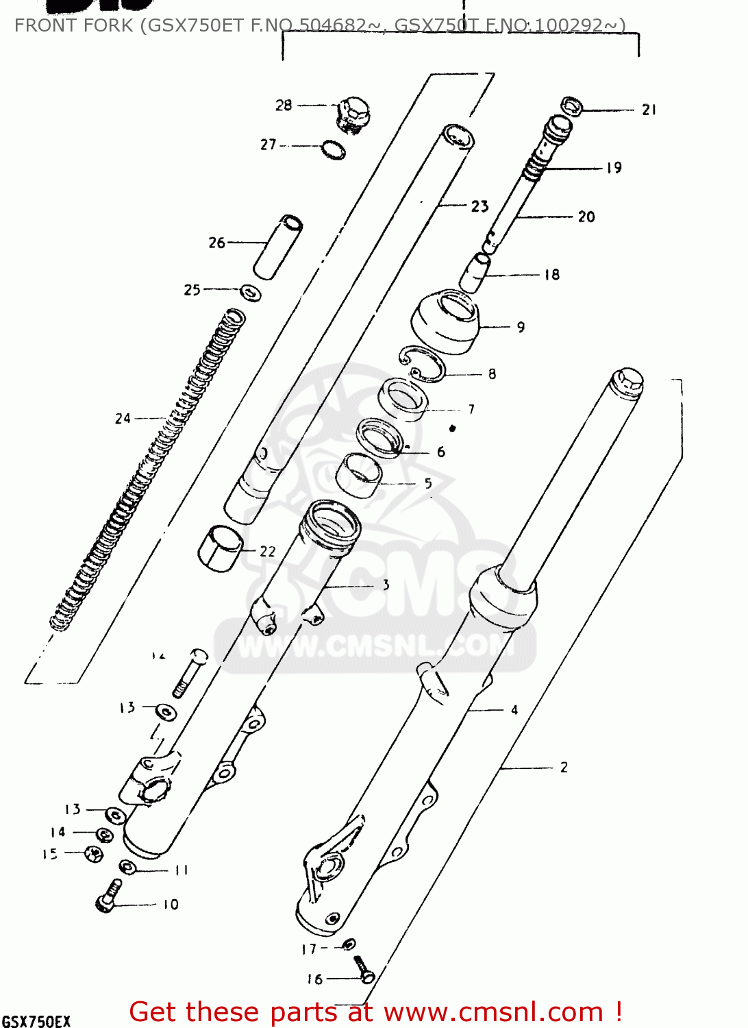 Suzuki GSX750 1980 (T) (E01 E02 E06 E22 E24) FRONT FORK (GSX750ET F.NO.504682~, GSX750T F.NO ...