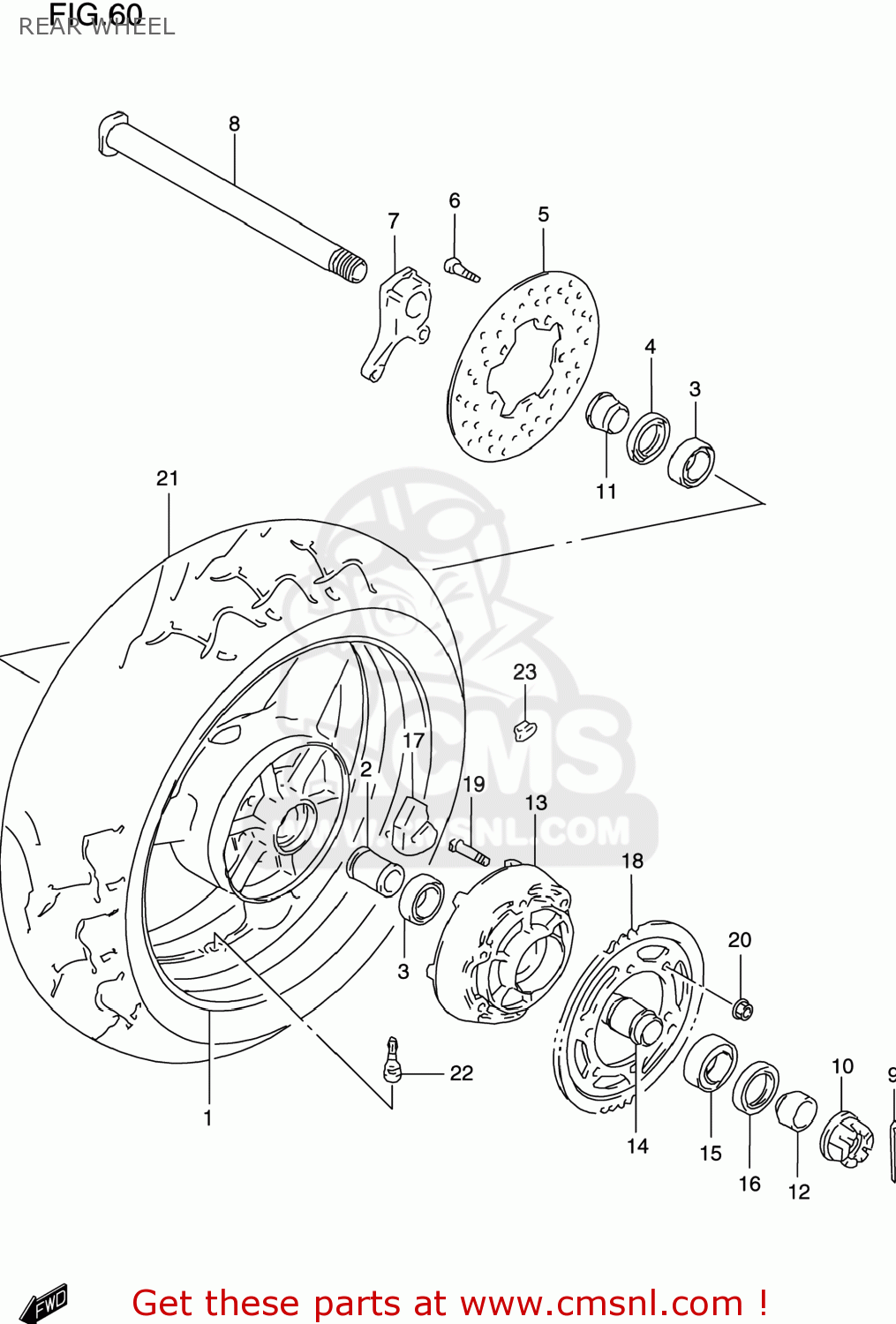 Suzuki GSXR600 1997 (V) USA (E03) REAR WHEEL - buy original REAR WHEEL ...