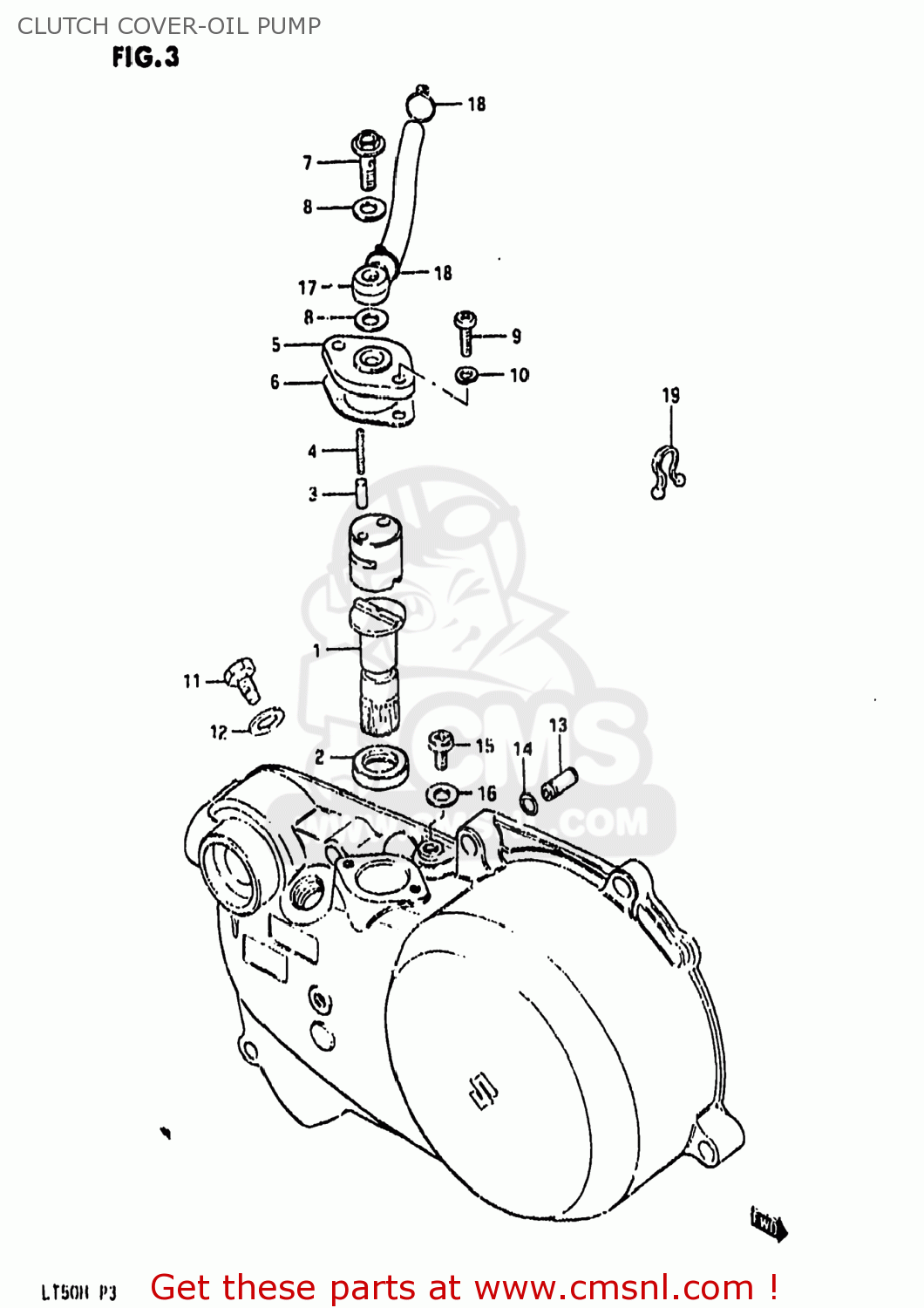 Suzuki LT50 1985 (F) USA (E03) CLUTCH COVER-OIL PUMP - buy original ...