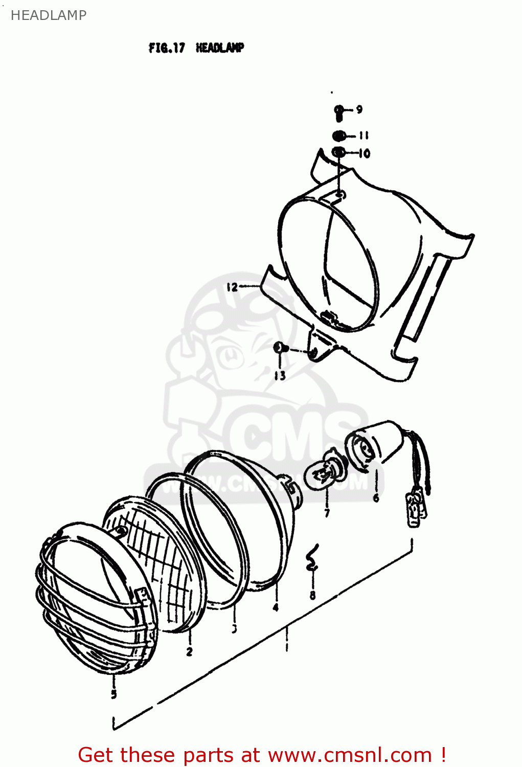 Suzuki PE175 1979 (N) USA (E03) HEADLAMP - buy original HEADLAMP spares ...