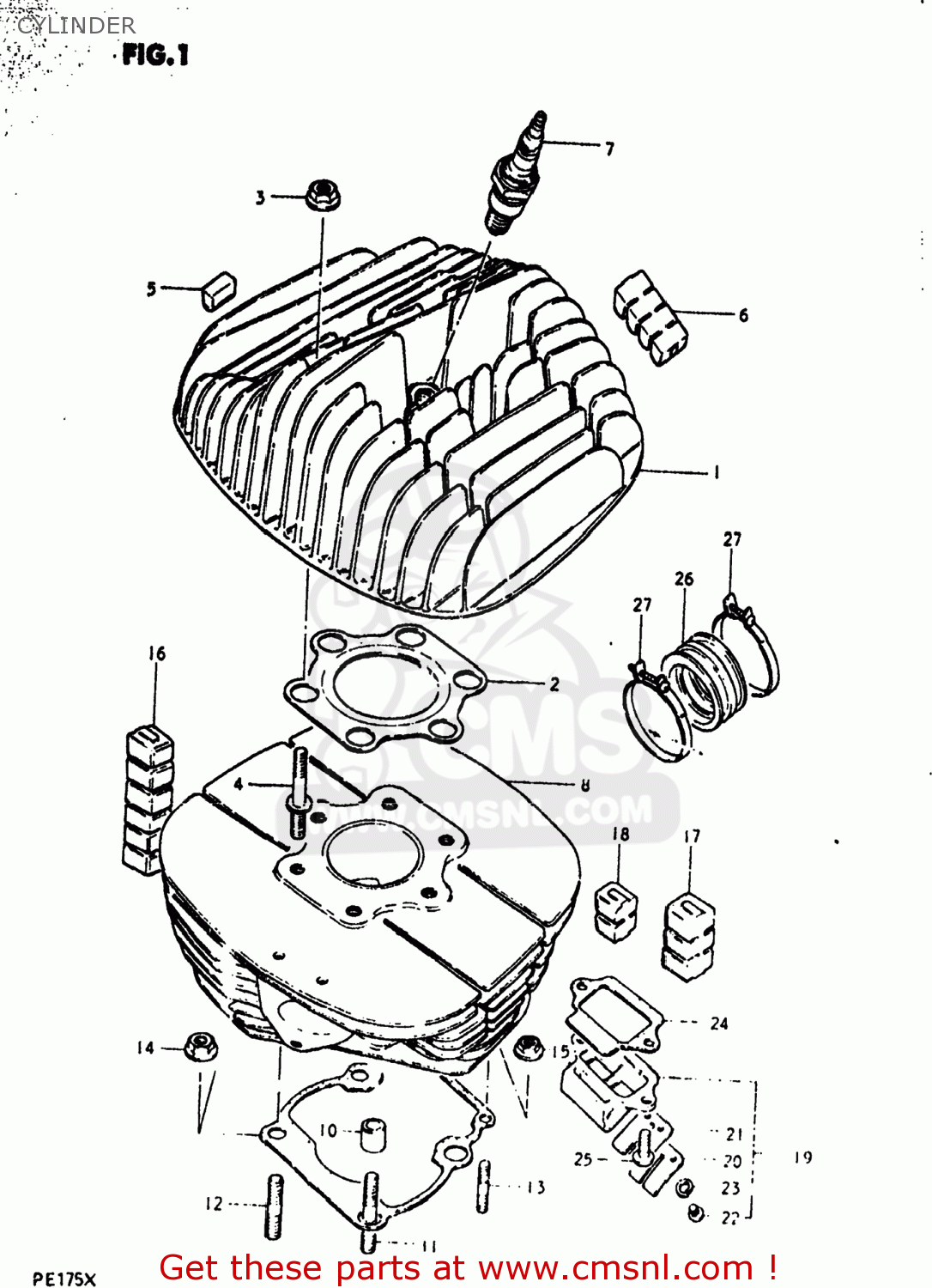 Suzuki PE175 1981 (X) USA (E03) CYLINDER - buy original CYLINDER spares ...