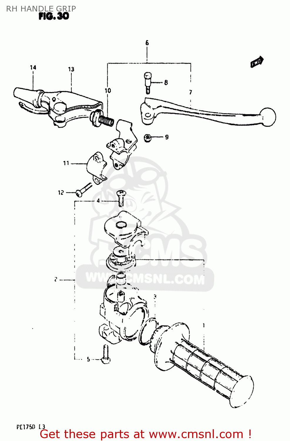 Suzuki PE175 1982 (Z) USA (E03) RH HANDLE GRIP - buy original RH HANDLE ...