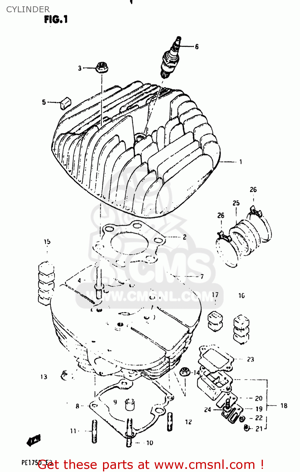 Suzuki PE175 1983 (D) USA (E03) CYLINDER - buy original CYLINDER spares ...
