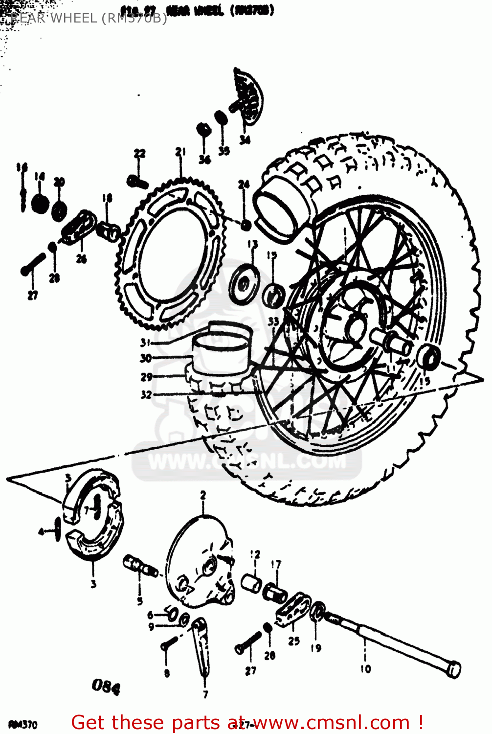Suzuki RM370 1976 (A) USA (E03) REAR WHEEL (RM370B) - buy original REAR ...