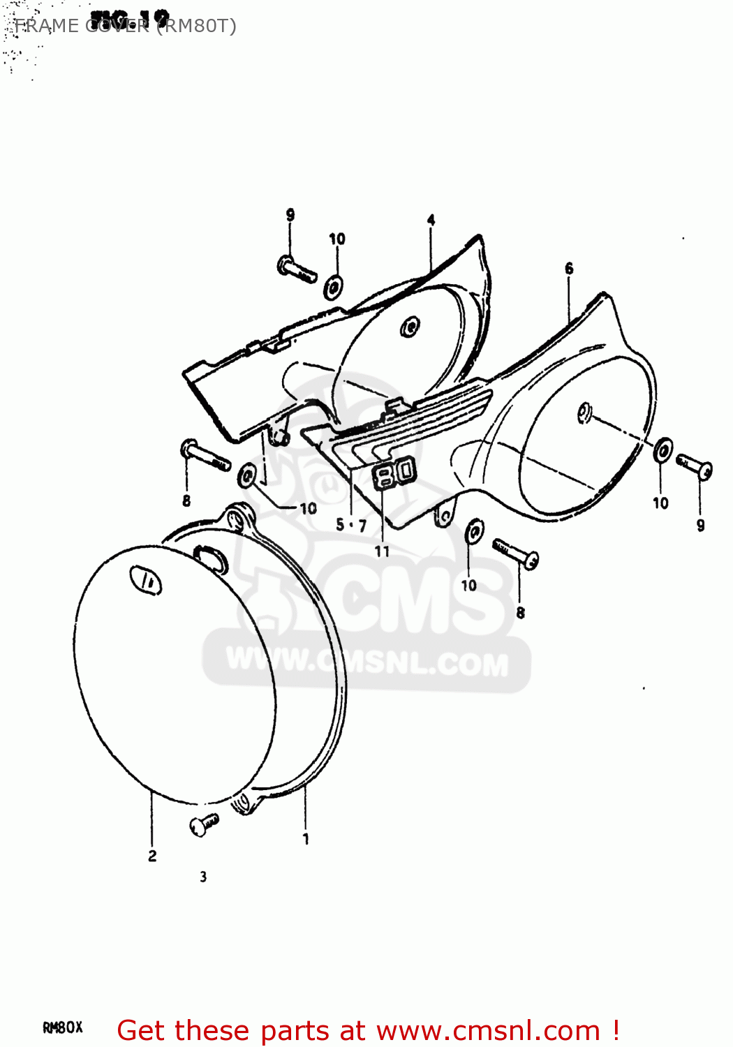 Suzuki RM80 1980 (T) USA (E03) FRAME COVER (RM80T) - buy original FRAME ...