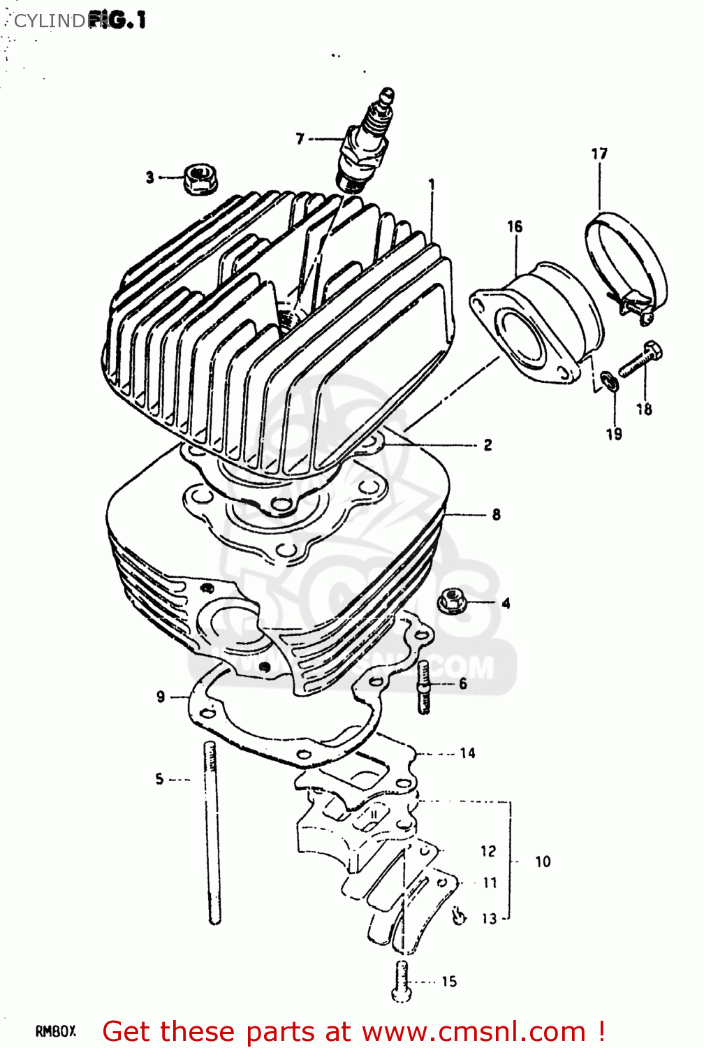 Suzuki RM80 1981 (X) USA (E03) CYLINDER - buy original CYLINDER spares ...