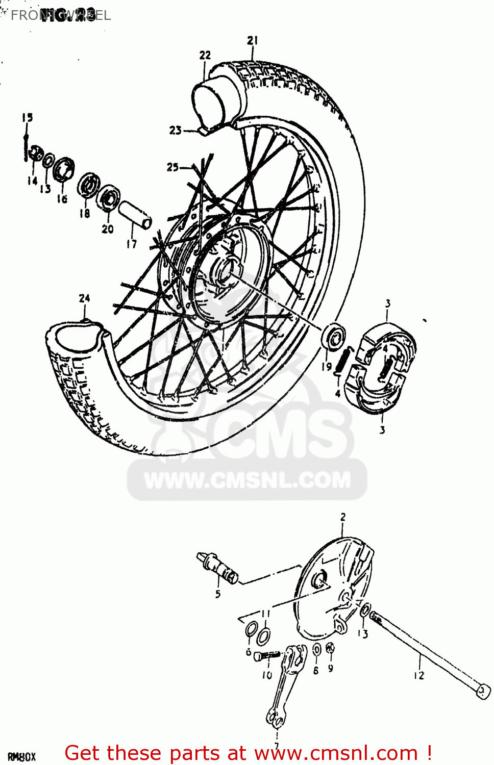 Suzuki RM80 1981 (X) USA (E03) FRONT WHEEL - buy original FRONT WHEEL ...