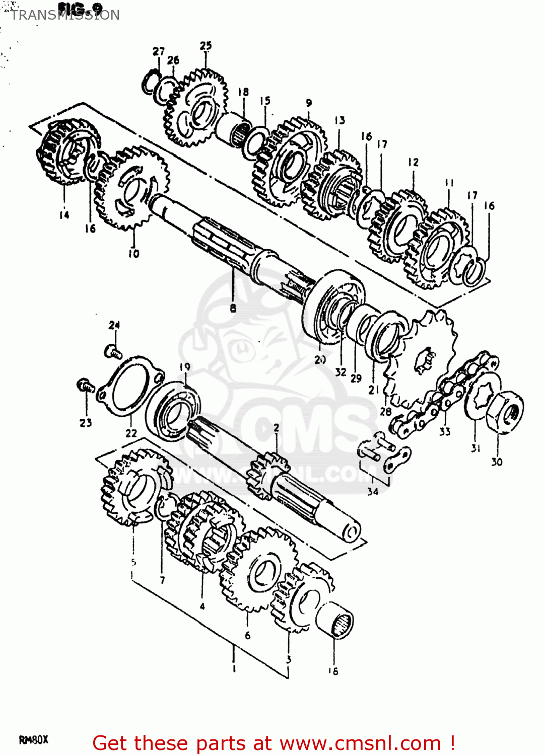 Suzuki RM80 1981 (X) USA (E03) TRANSMISSION - buy original TRANSMISSION ...