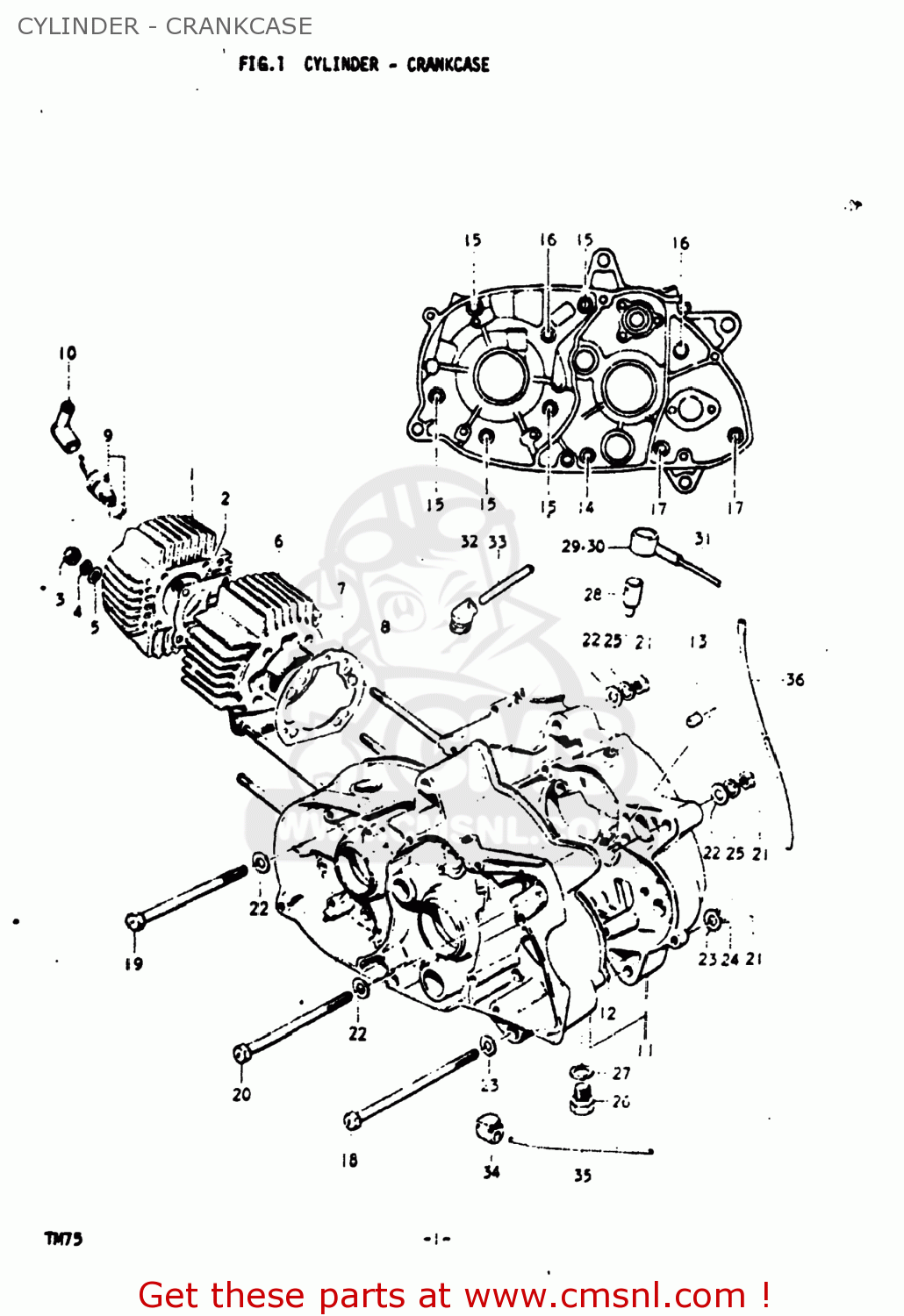 Suzuki TM75 1974 (L) USA (E03) CYLINDER - CRANKCASE - buy original ...