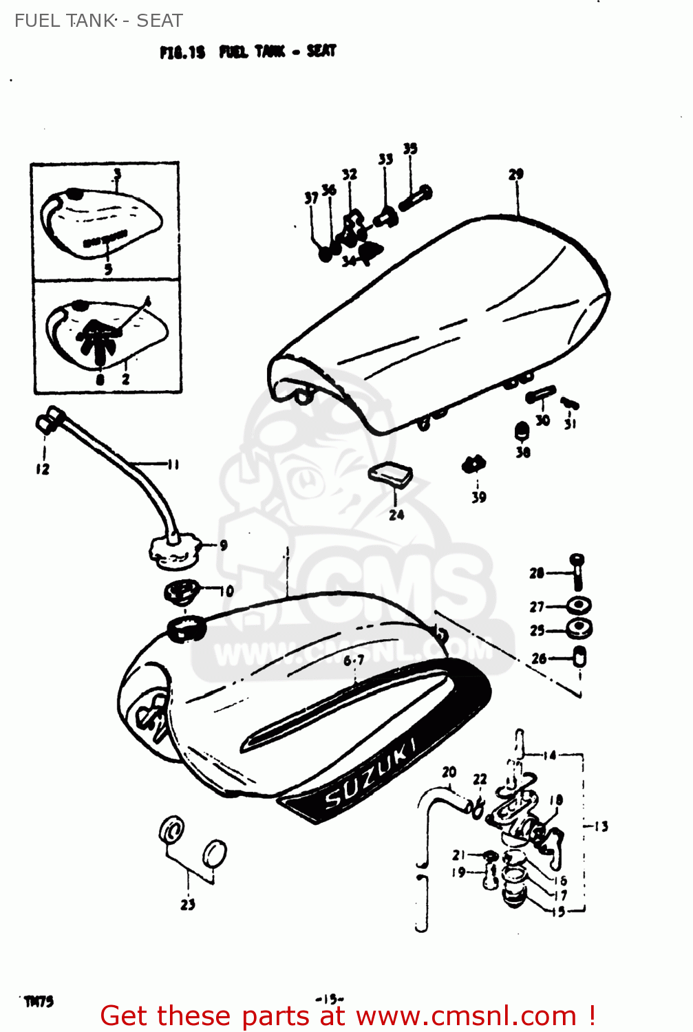 Suzuki TM75 1974 (L) USA (E03) FUEL TANK - SEAT - buy original FUEL ...