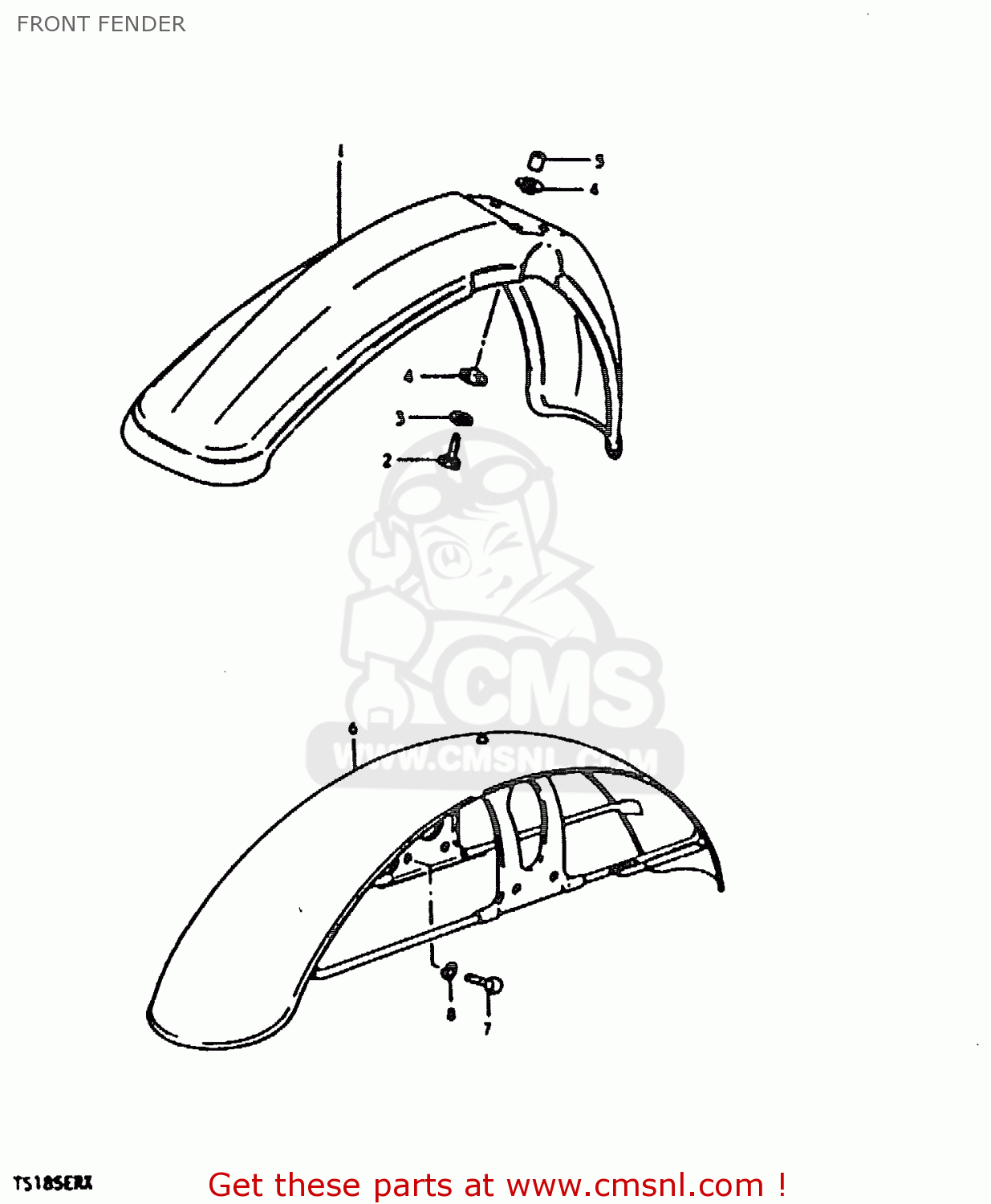 Suzuki TS185ER 1980 (T) (01 02 04 09 15 E17 E18 E21 E22 E24 E25 E26 E30 FRONT FENDER - buy ...
