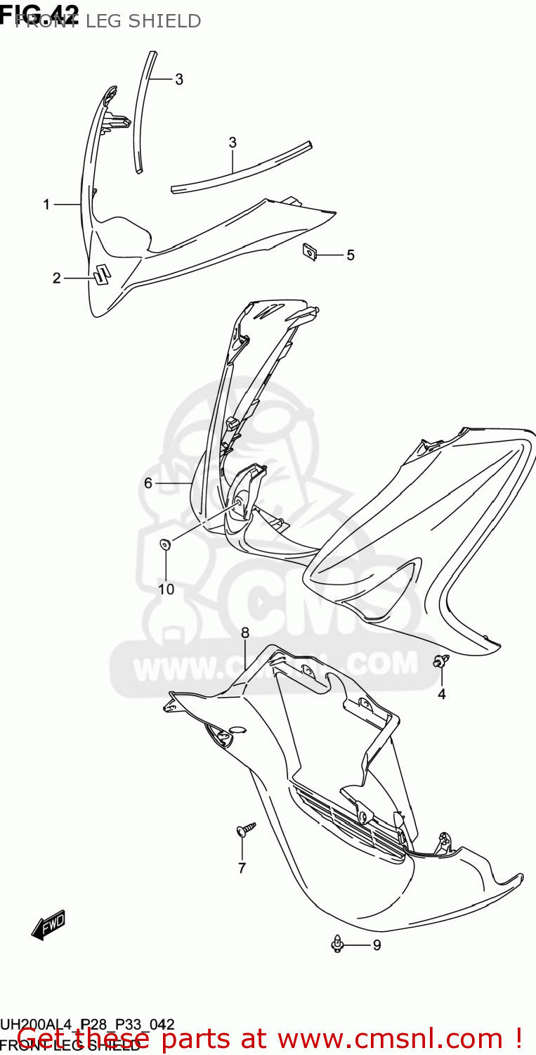 Suzuki UH200A BURGMAN 2014 (L4) USA (E03) FRONT LEG SHIELD - buy ...