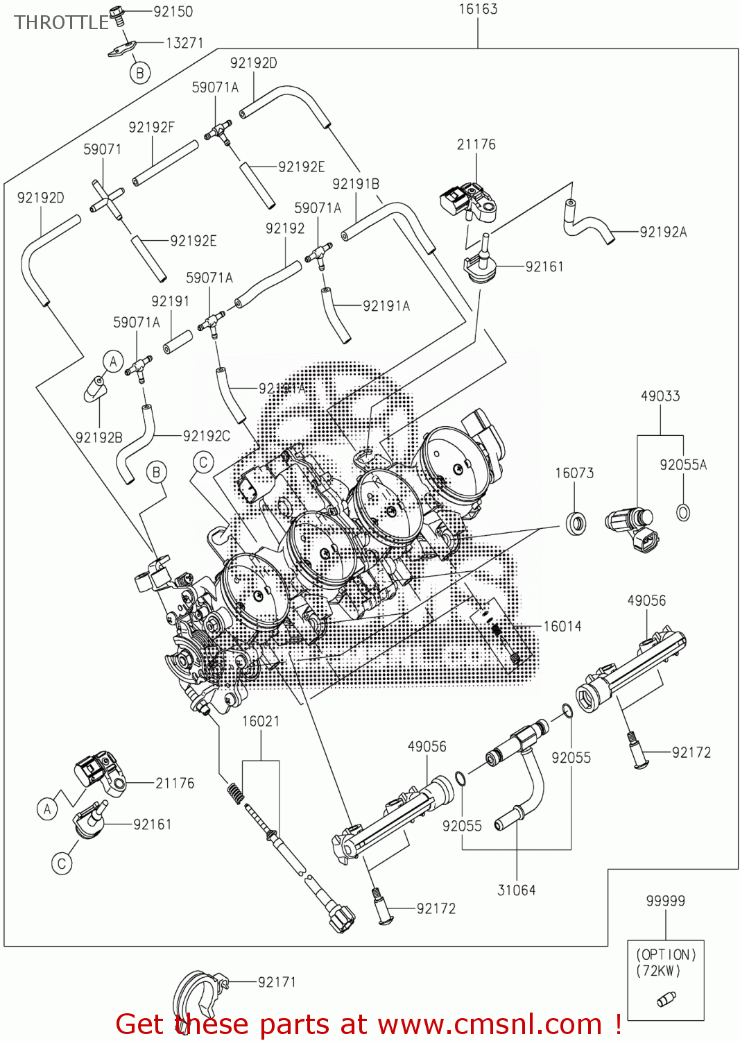 161630999: Throttle-assy,ttk38 Kawasaki - buy the 16163-0999 at CMSNL