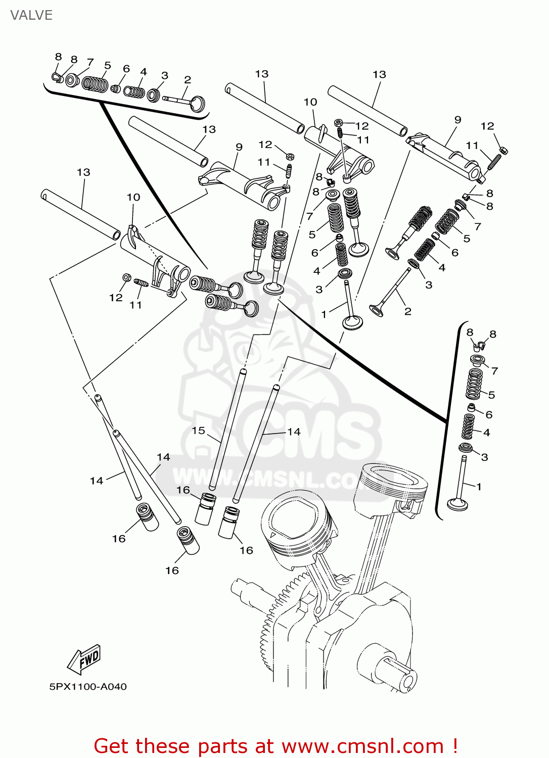 5PX1214600: Shaft, Rocker Yamaha - buy the 5PX-12146-00 at CMSNL