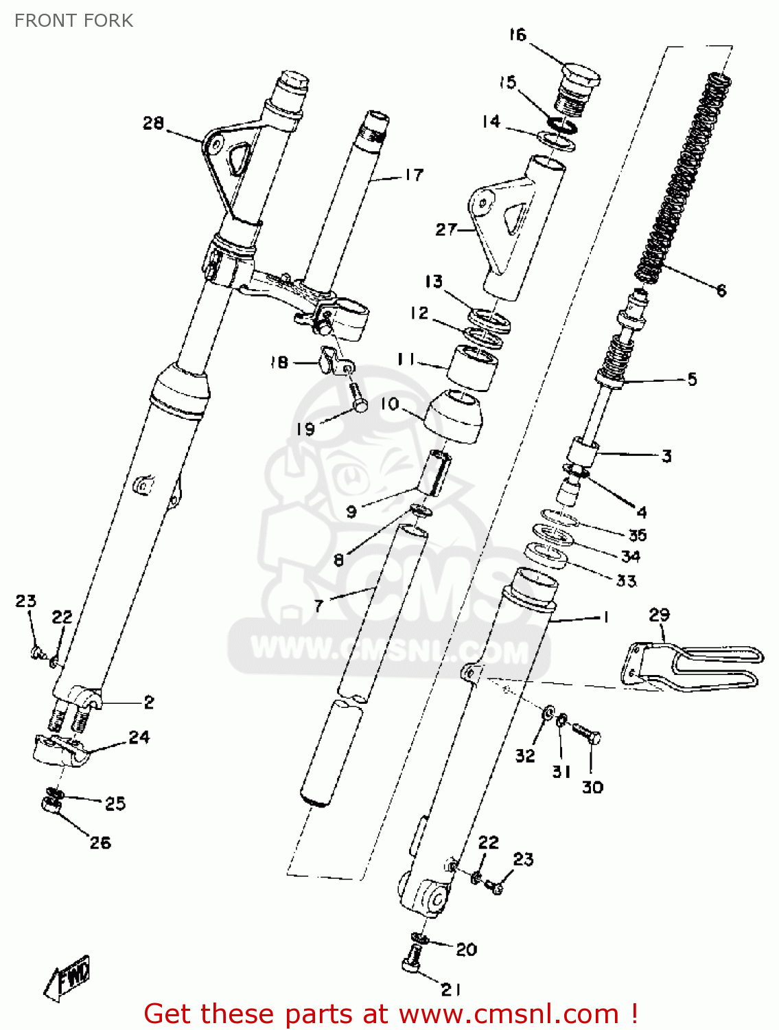 Yamaha DT125 1974 USA FRONT FORK - buy original FRONT FORK spares online