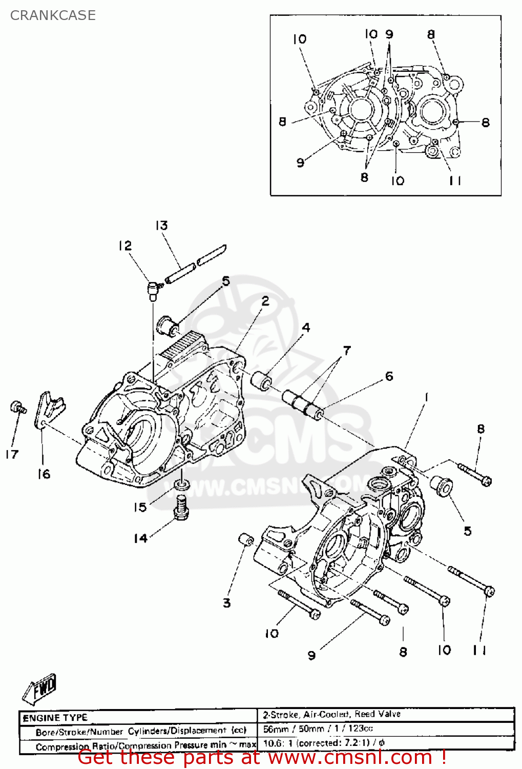 Yamaha DT125 1980 (A) USA CRANKCASE - buy original CRANKCASE spares online
